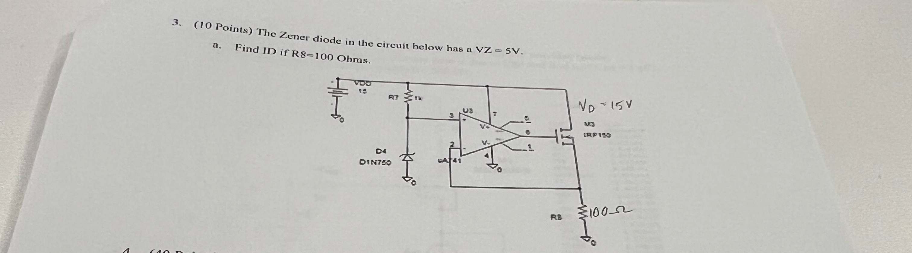 Solved (10 ﻿Points) ﻿The Zener diode in the circuit below | Chegg.com