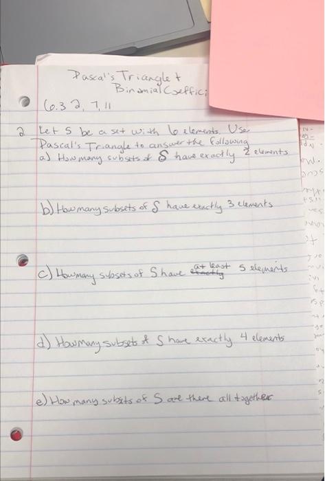 Solved Pascal's Trianglet 6.32,7,11 2 Let 5 be a set with 6 | Chegg.com