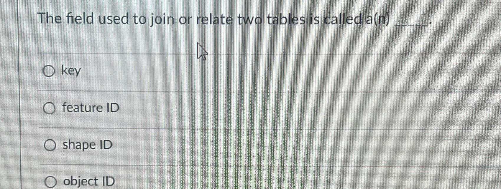 Solved The field used to join or relate two tables is called | Chegg.com