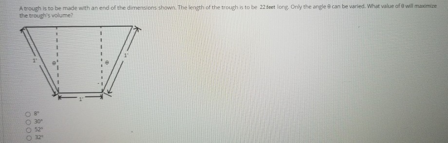 Solved A trough is to be made with an end of the dimensions | Chegg.com