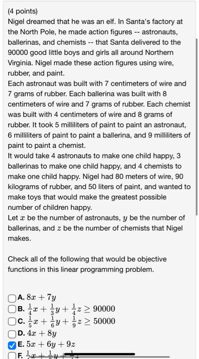 Solved (4 points) Nigel dreamed that he was an elf. In | Chegg.com