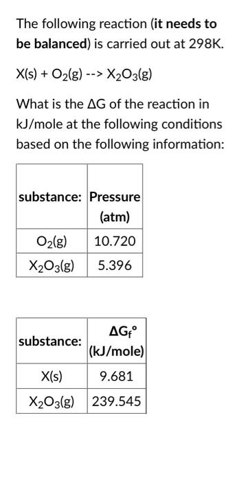 Solved The following reaction (it needs to be balanced) is | Chegg.com