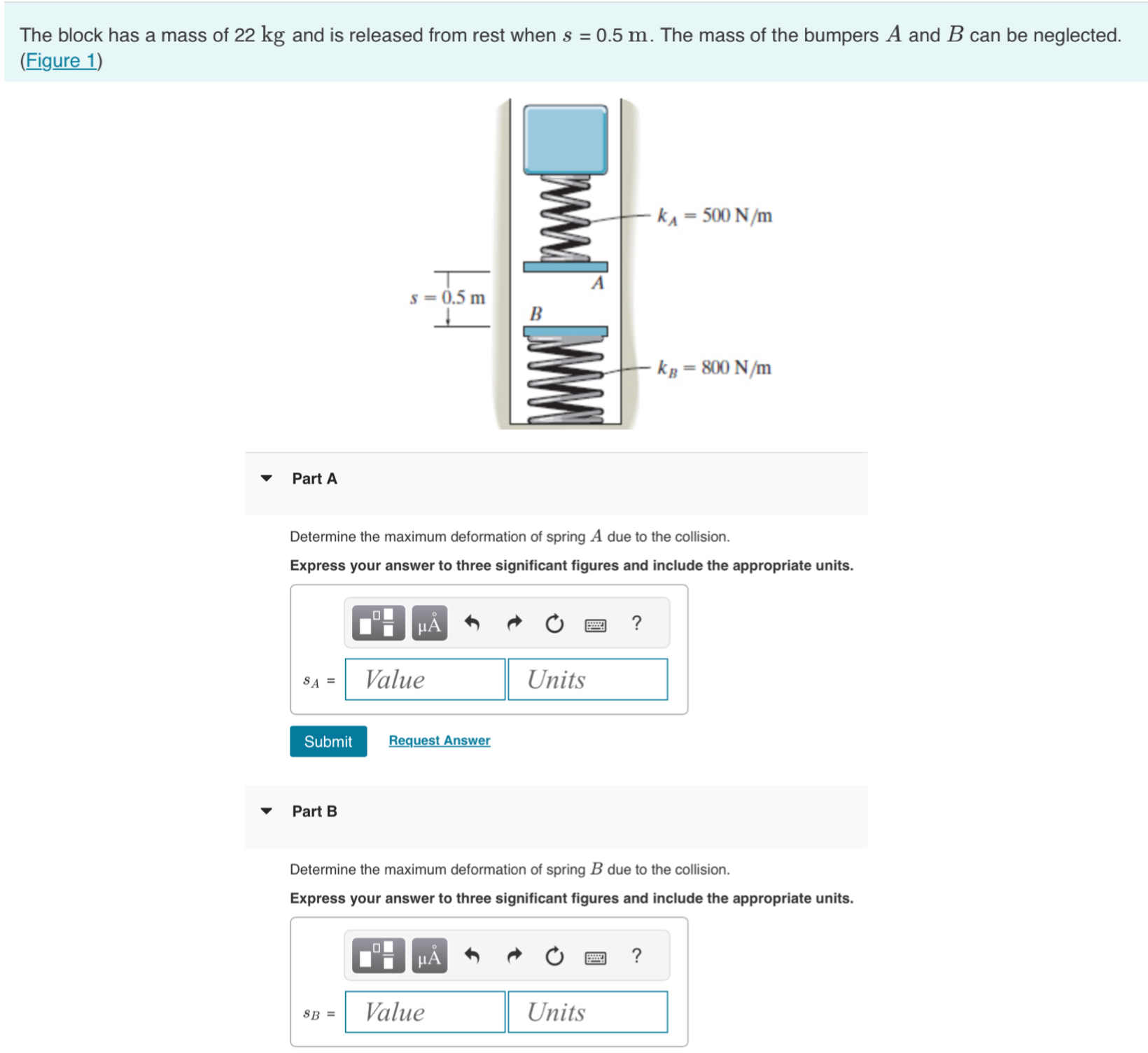 Solved The block has a mass of 22kg and is released from | Chegg.com