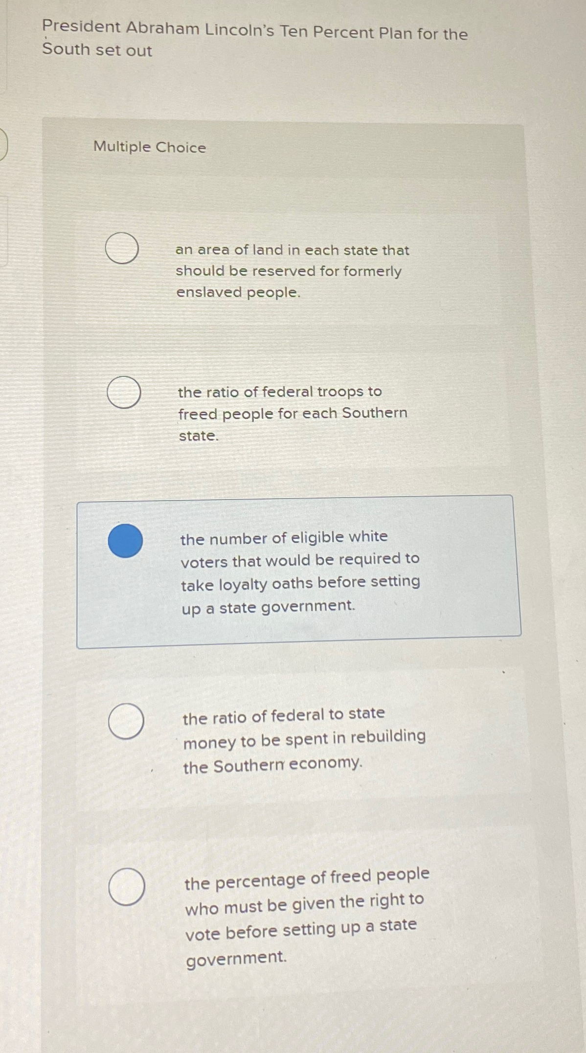 President Abraham Lincoln's Ten Percent Plan for the | Chegg.com