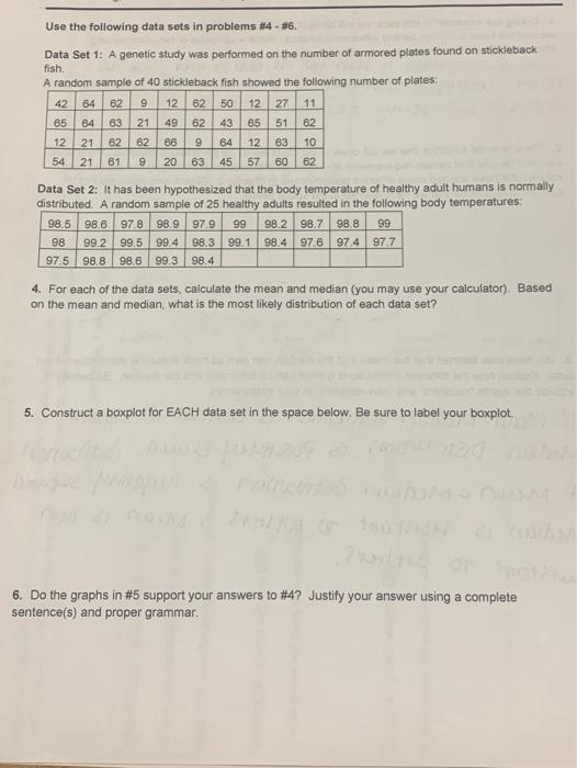 Solved Use the following data sets in problems #4 - #6 Data | Chegg.com
