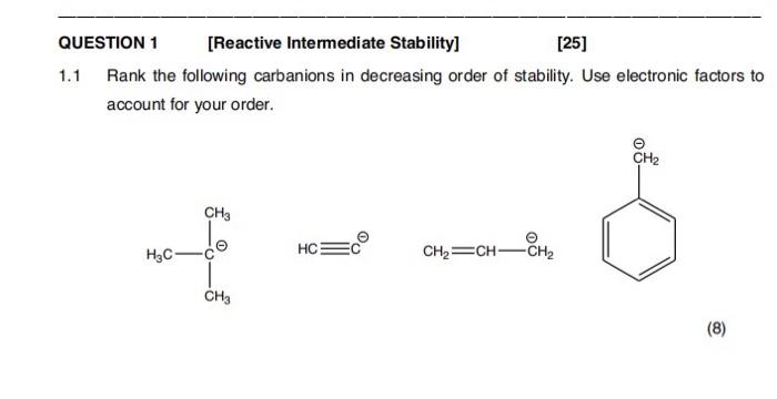 Solved QUESTION 1 [Reactive Intermediate Stability] [25] 1.1 | Chegg.com