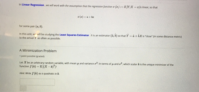 Solved In Linear Regression, we will work with the | Chegg.com