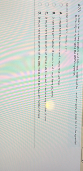 Solved #28A query returns two columns and 100 ﻿rows. What | Chegg.com
