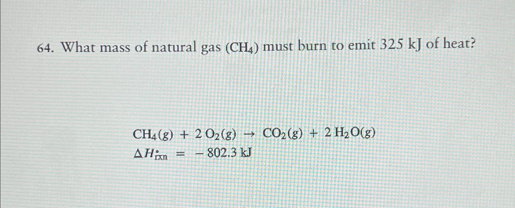 Solved What mass of natural gas (CH4) ﻿must burn to emit | Chegg.com