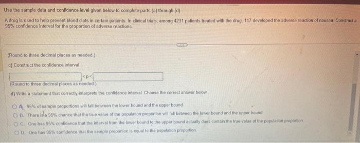 Solved Use the sample data and confidence lavol given below | Chegg.com