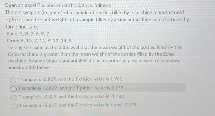 Solved Open an excel file, and enter the data as follows: | Chegg.com