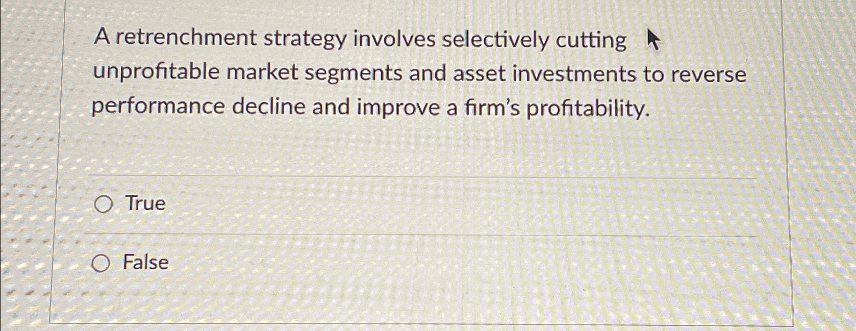 Solved A retrenchment strategy involves selectively cutting | Chegg.com