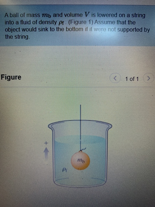 Solved A ball of mass mp and volume V is lowered on a string | Chegg.com