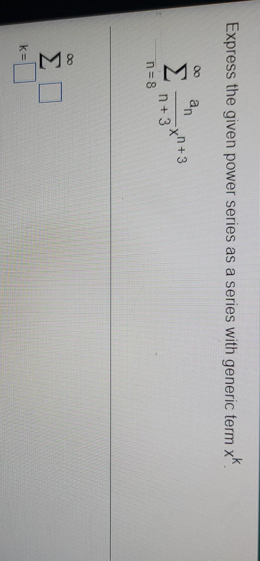 Solved Express the given power series as a series with | Chegg.com