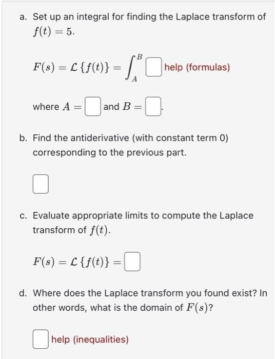Solved a. Set up an integral for finding the Laplace | Chegg.com