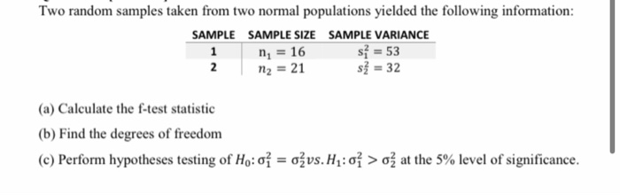 Solved Two random samples taken from two normal populations | Chegg.com
