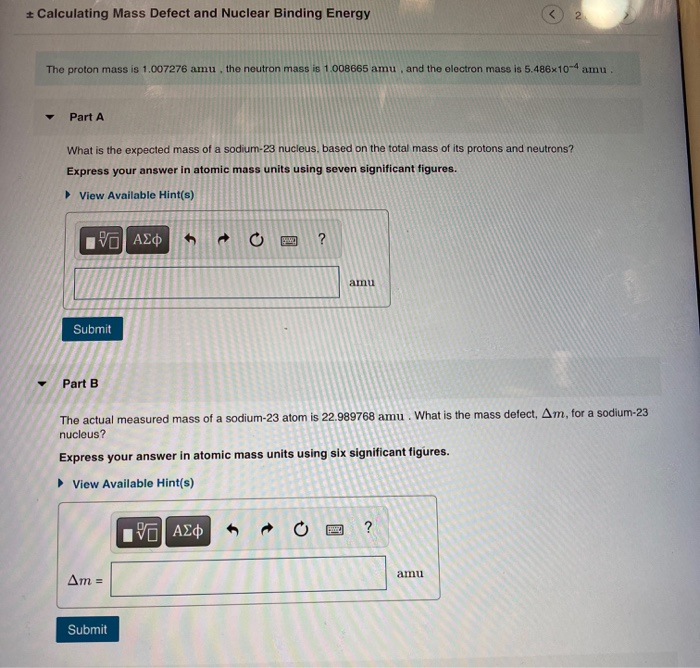 Solved + Calculating Mass Defect and Nuclear Binding Energy | Chegg.com