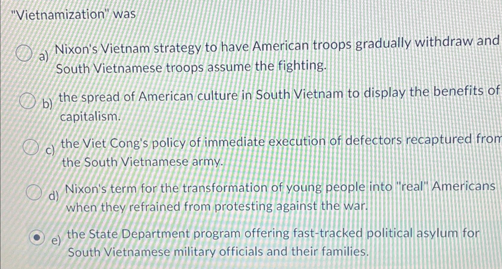 Solved "Vietnamization" wasa) ﻿Nixon's Vietnam strategy to | Chegg.com
