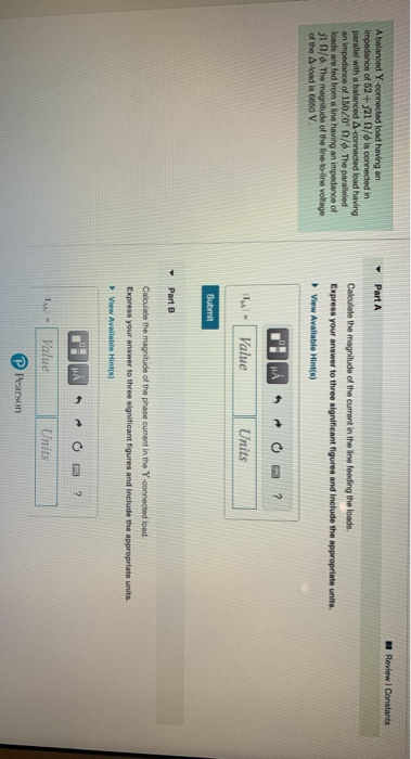 Solved A Review Constants Part A A balanced Y connected load | Chegg.com