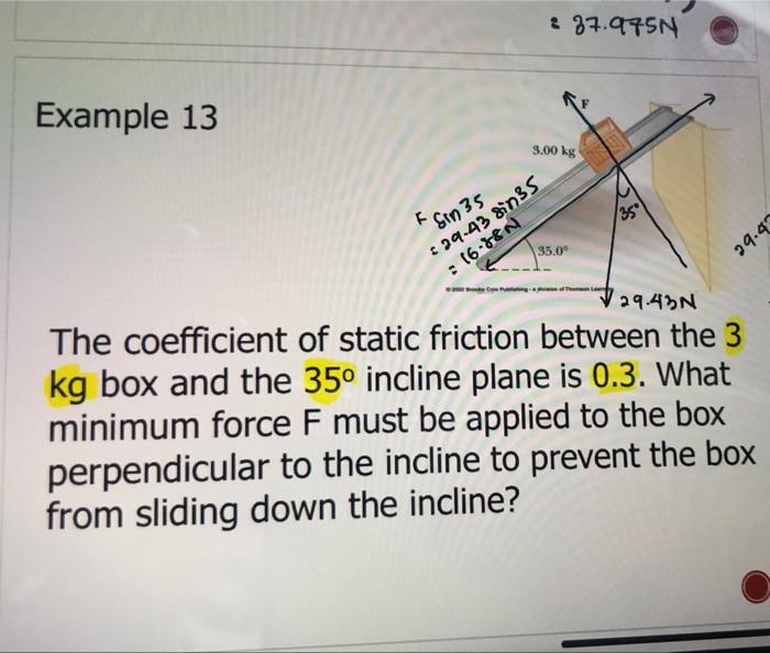 Solved Example 13 The coefficient of static friction between | Chegg.com
