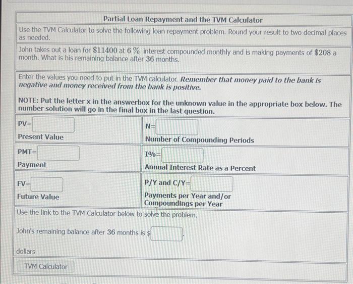 Solved Partial Loan Repayment and the TVM Calculator Use the | Chegg.com