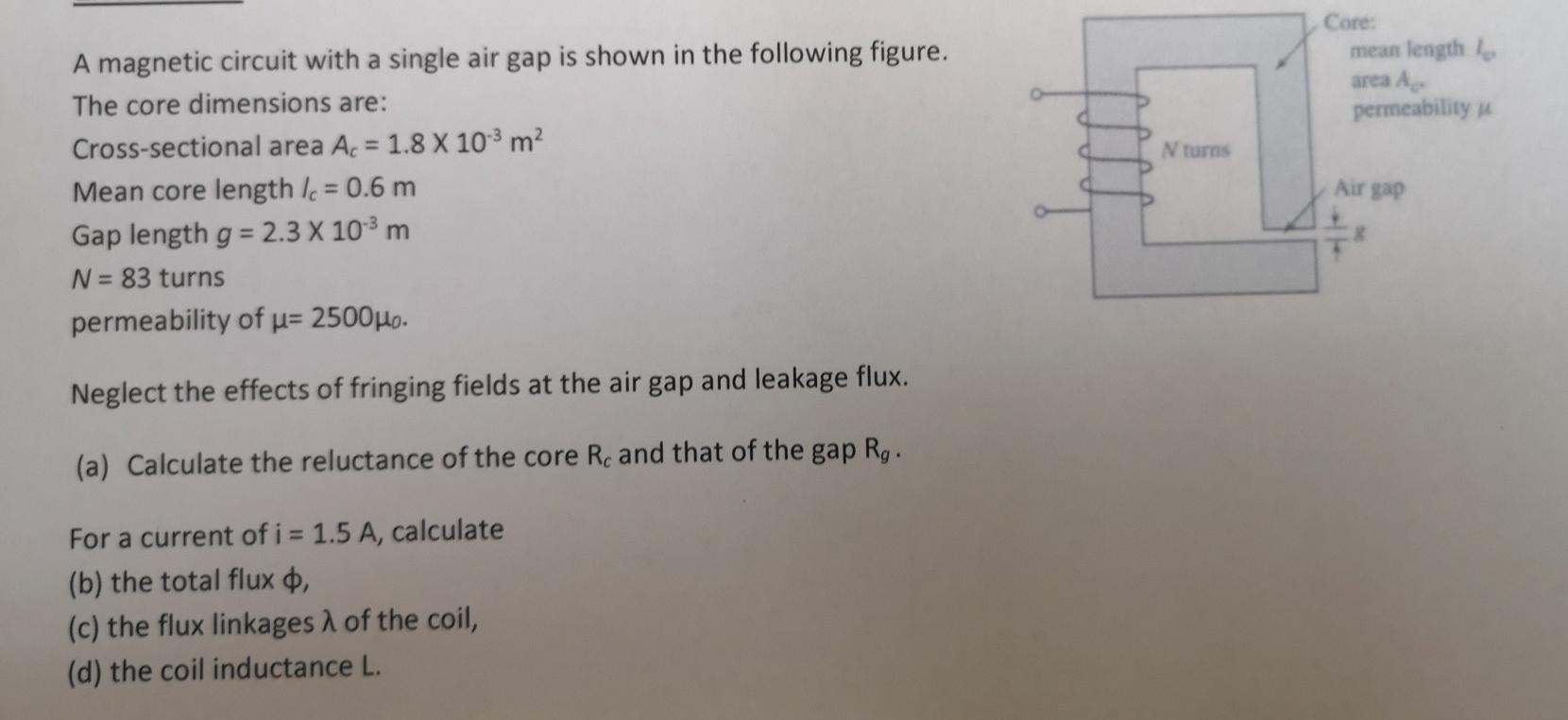 Solved Core: mean length area A permeability N turns A | Chegg.com