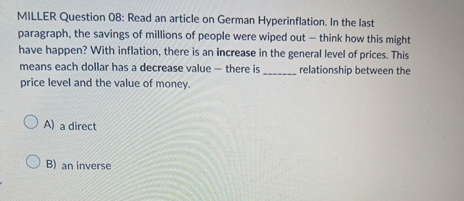 Solved MILLER Question 08: Read an article on German | Chegg.com