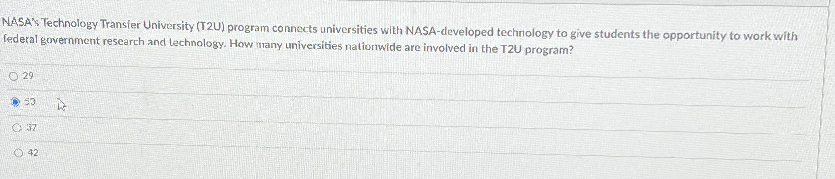 Solved NASA's Technology Transfer University (T2U) ﻿program | Chegg.com