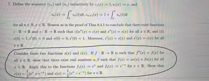 Solved 7. Define the sequence (cn) and (sn) inductively by | Chegg.com