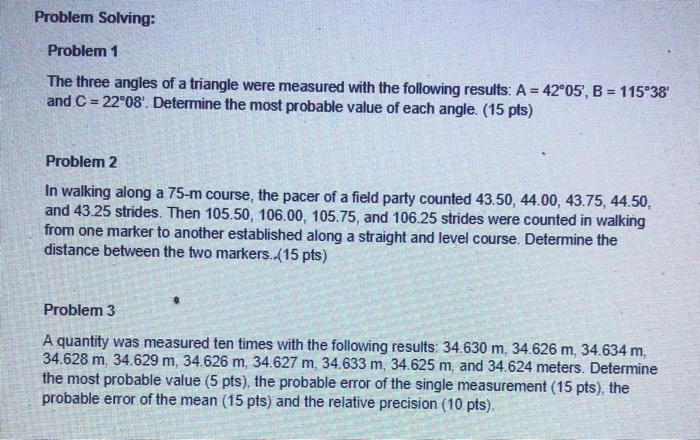 Solved Problem Solving: Problem 1 The three angles of a | Chegg.com