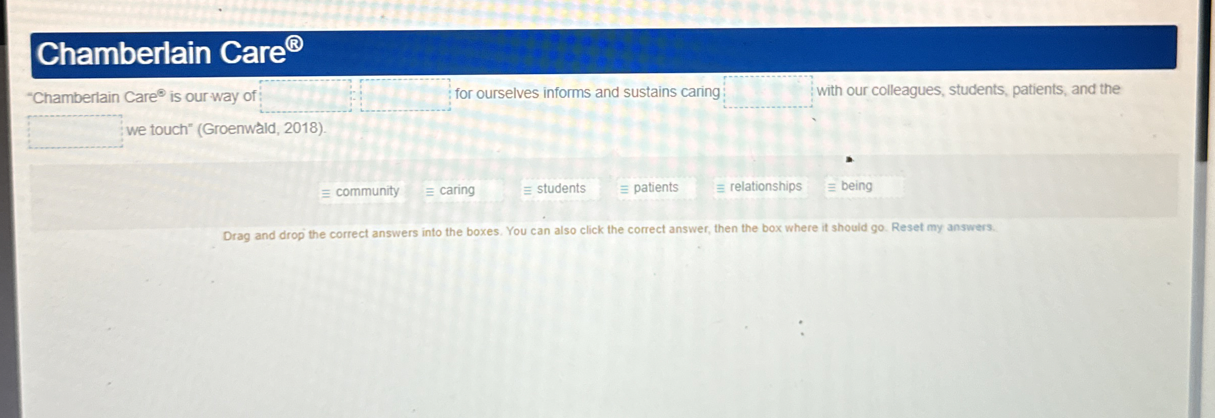 Solved Chamberlain Care ?®?-Chamberlain Careo+ ﻿is our way | Chegg.com