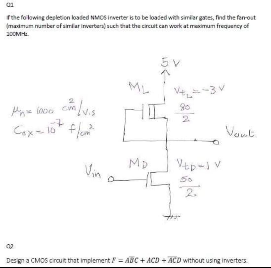 Solved 01 If the following depletion loaded NMOS Inverter is | Chegg.com