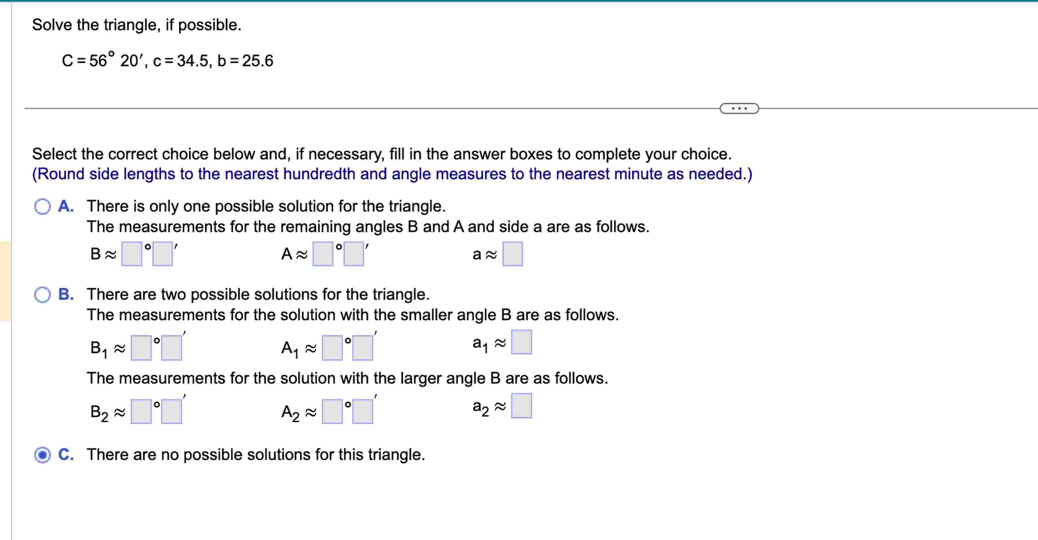 Solved by an EXPERT Solve the triangle, if | Chegg.com