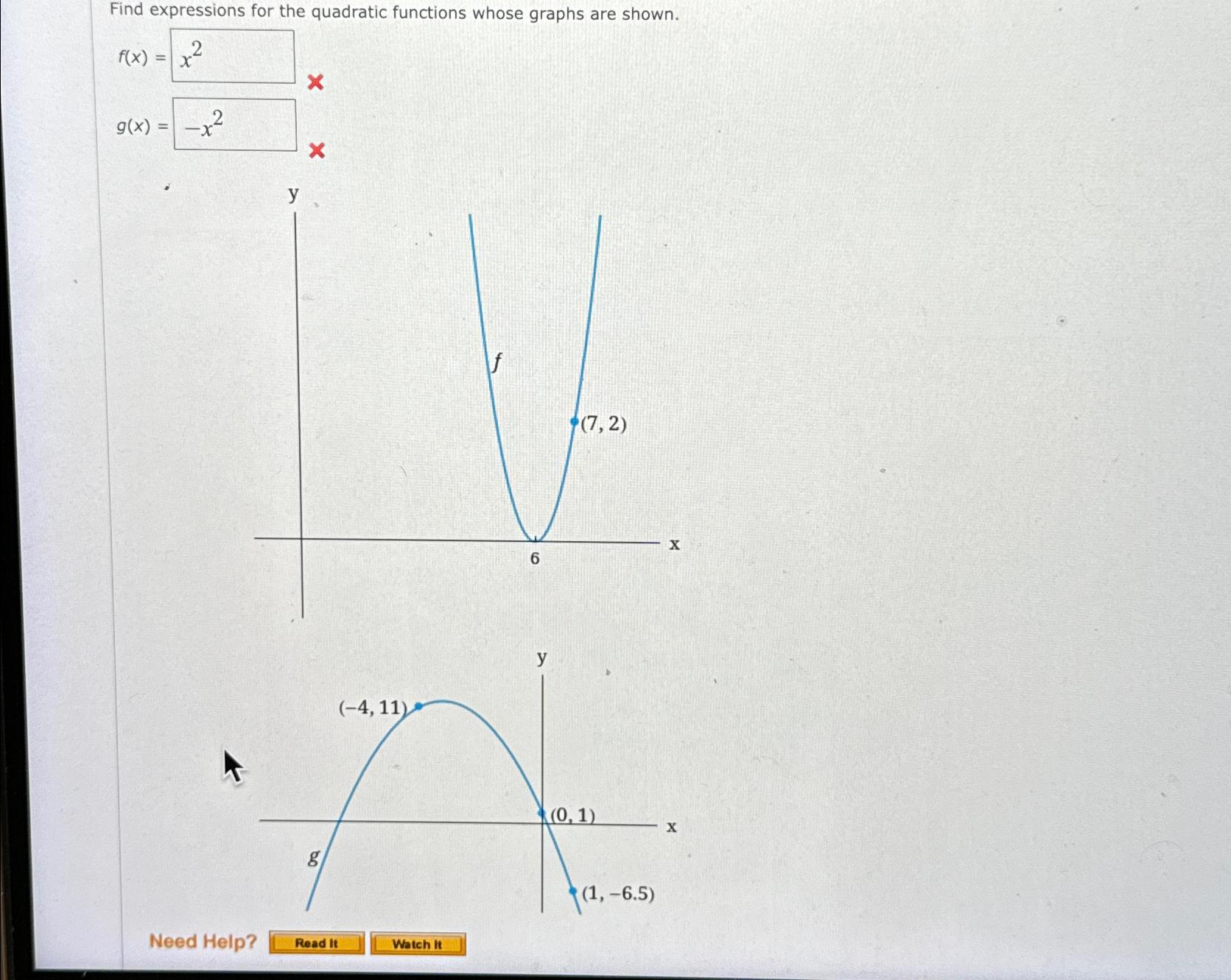 Solved Find expressions for the quadratic functions whose | Chegg.com