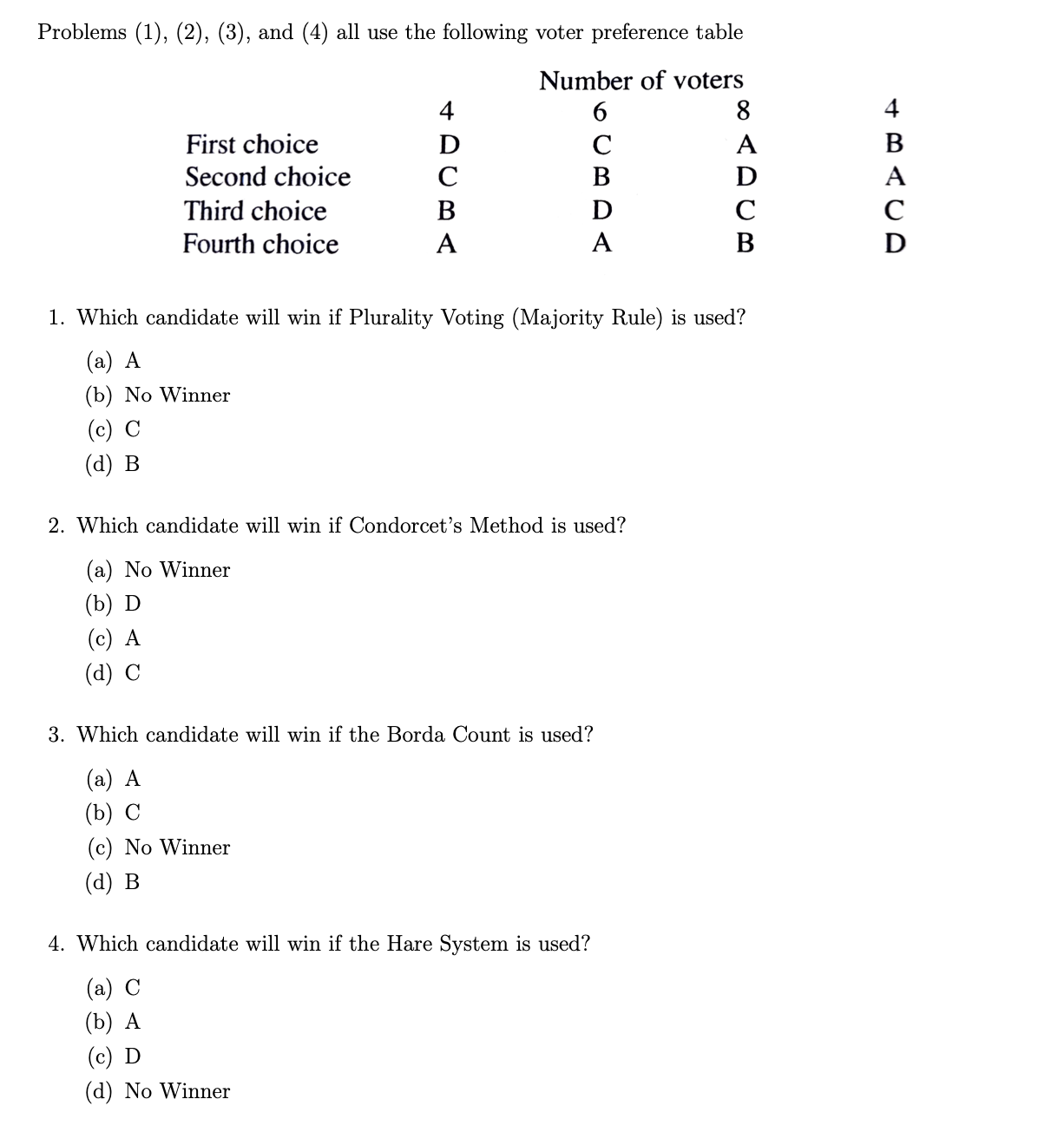 Solved Problems (1), (2), (3), ﻿and (4) ﻿all use the | Chegg.com