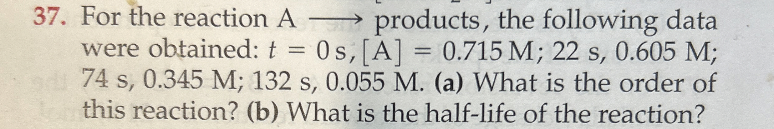 Solved For the reaction Alongrightarrow products, the | Chegg.com