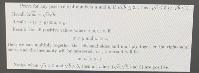 Solved Prove for any positive real numbers a and b, if | Chegg.com