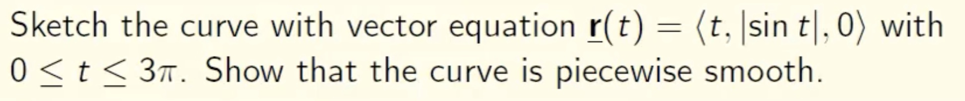 Solved Sketch the curve with vector equation rt=(t,|sint|,0) | Chegg.com