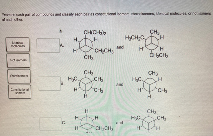 Solved Examine each pair of compounds and classify each pair | Chegg.com