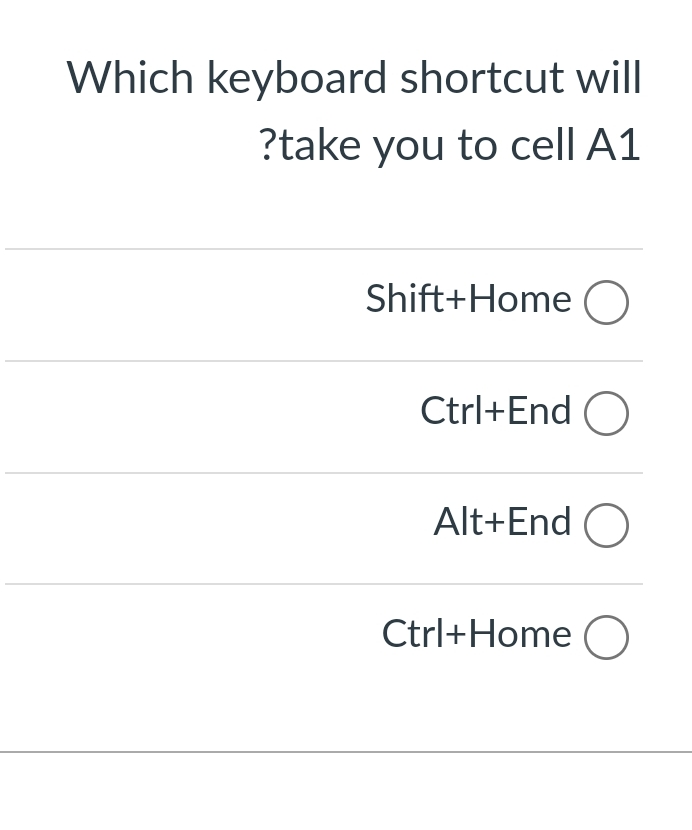 Solved Which keyboard shortcut will?take you to cell | Chegg.com