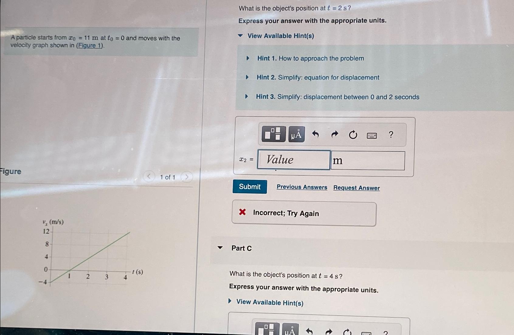 Solved What is the object's position at t=2s ?Express your | Chegg.com