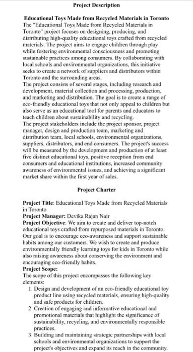 Solved this is my project charter..i want to prepare WBS | Chegg.com