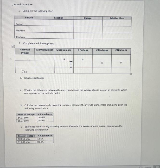 Solved 1. Complete the following chart: 2. Complete the | Chegg.com