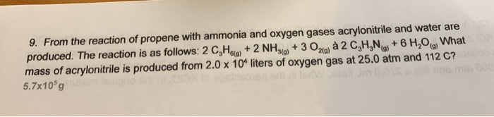 Solved 9. From the reaction of propene with ammonia and | Chegg.com