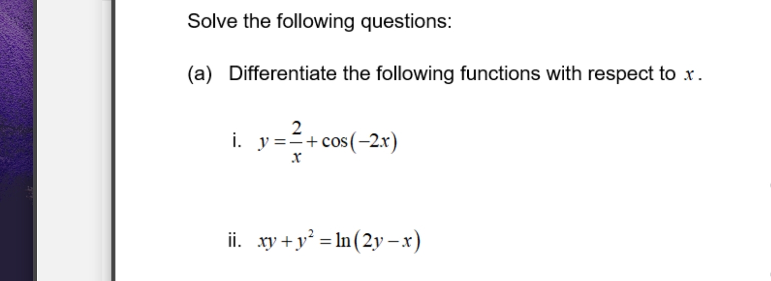 Solved Solve the following questions:(a) ﻿Differentiate the | Chegg.com