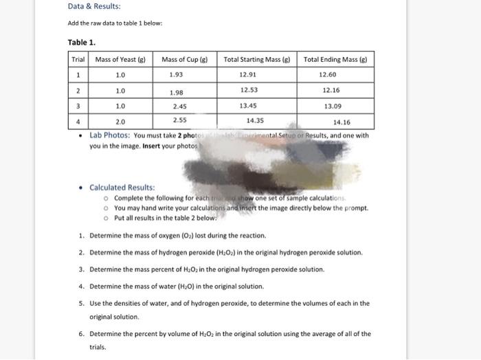 Solved Data \& Results: Add the raw data to table 1 below: | Chegg.com