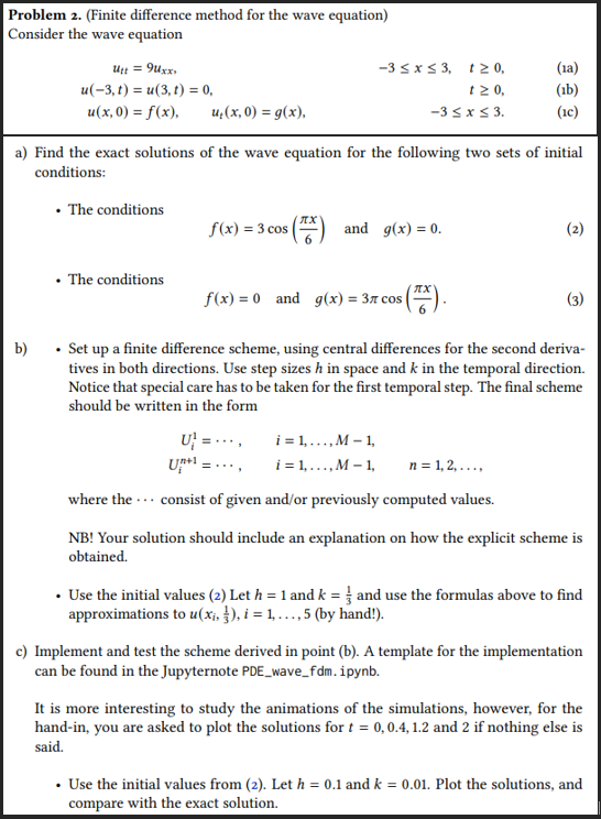 Problem 2. (Finite difference method for the wave | Chegg.com