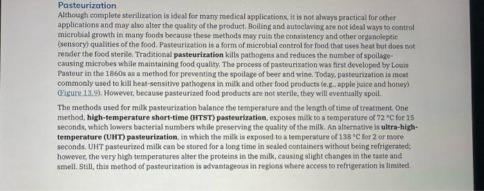 Solved Pasteurization Although complete sterilization is | Chegg.com