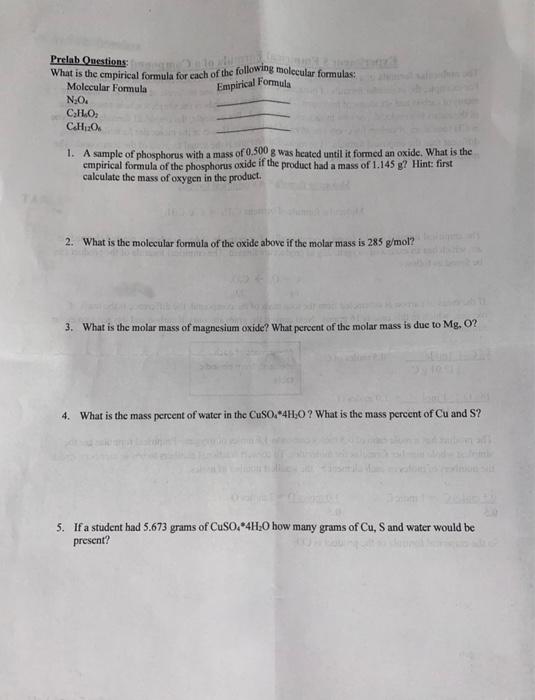 Solved Prelab Ouestions What is the empirical formula for | Chegg.com