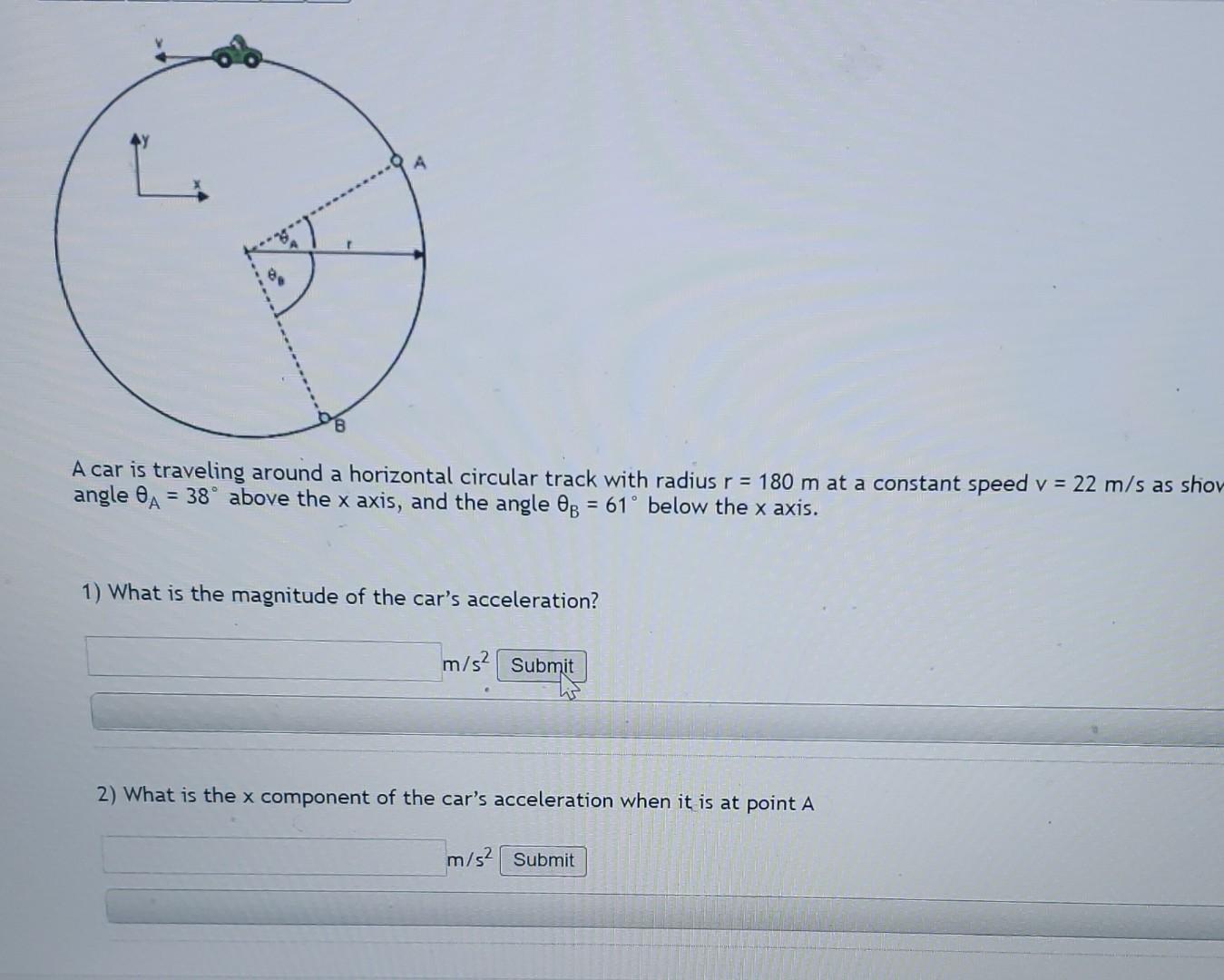 Solved A car is traveling around a horizontal circular track | Chegg.com